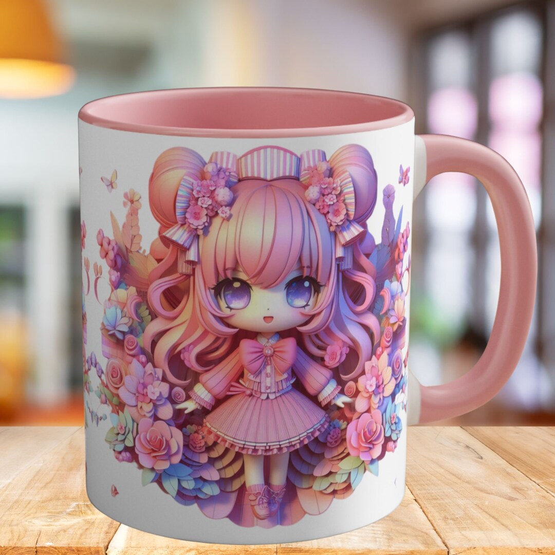3D Effect Coquette Chibi Anime Girl Mug, Anime Girl Coffee Mug ...