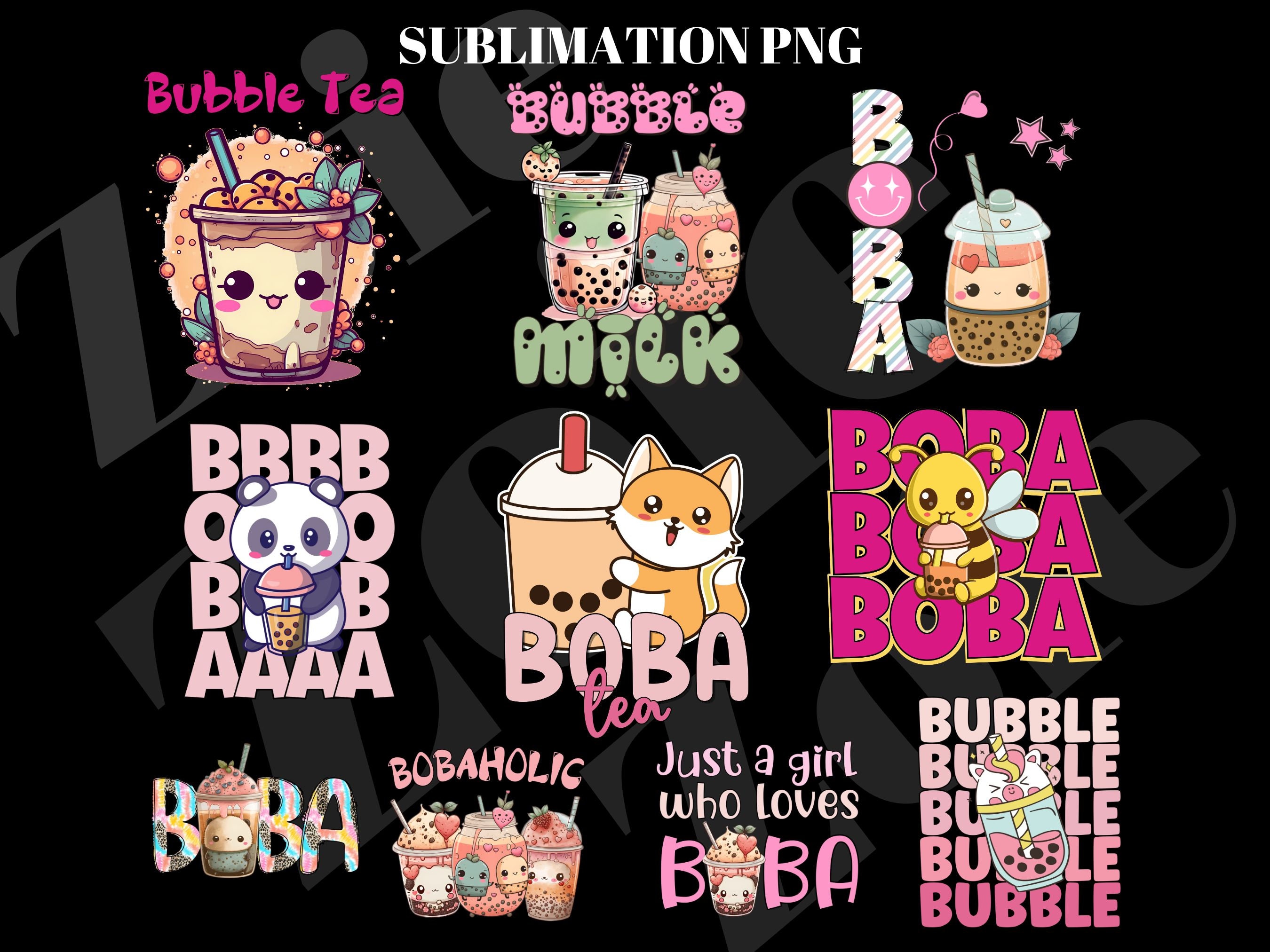 Pink Boba Tea Sublimation PNG, Bubble Tea Bundle Sublimation File, Boba ...