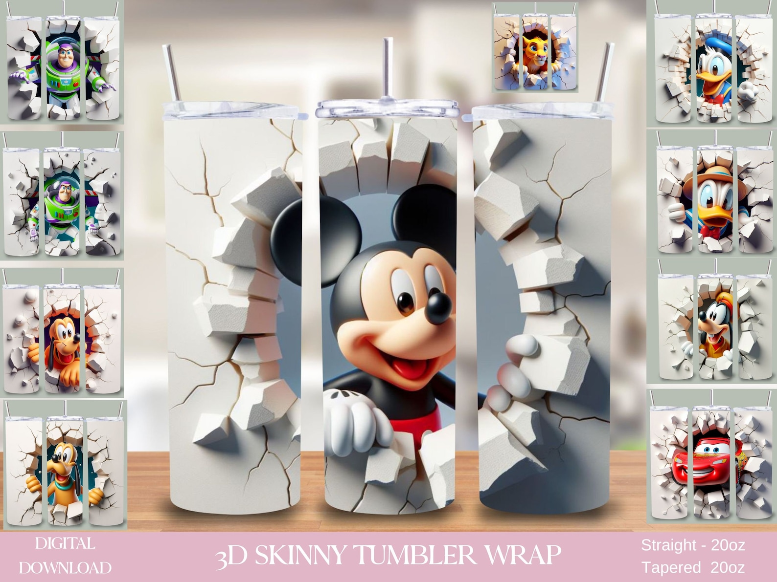 3D Cartoon Character Tumbler Wrap: 20oz Skinny Sublimation (digital ...