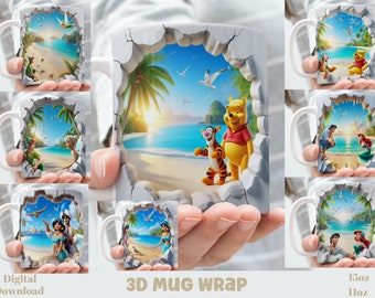 3D Effect Boys Classic Cartoons Character Mug Wrap, 11 Oz & 15 Oz Mug ...