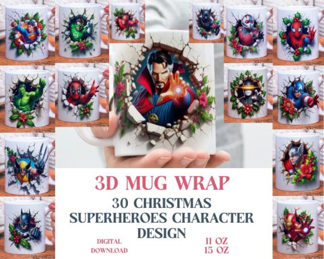 3D Christmas Superheroes Character Mug Wrap, 11 Oz & 15 Oz Marvel ...