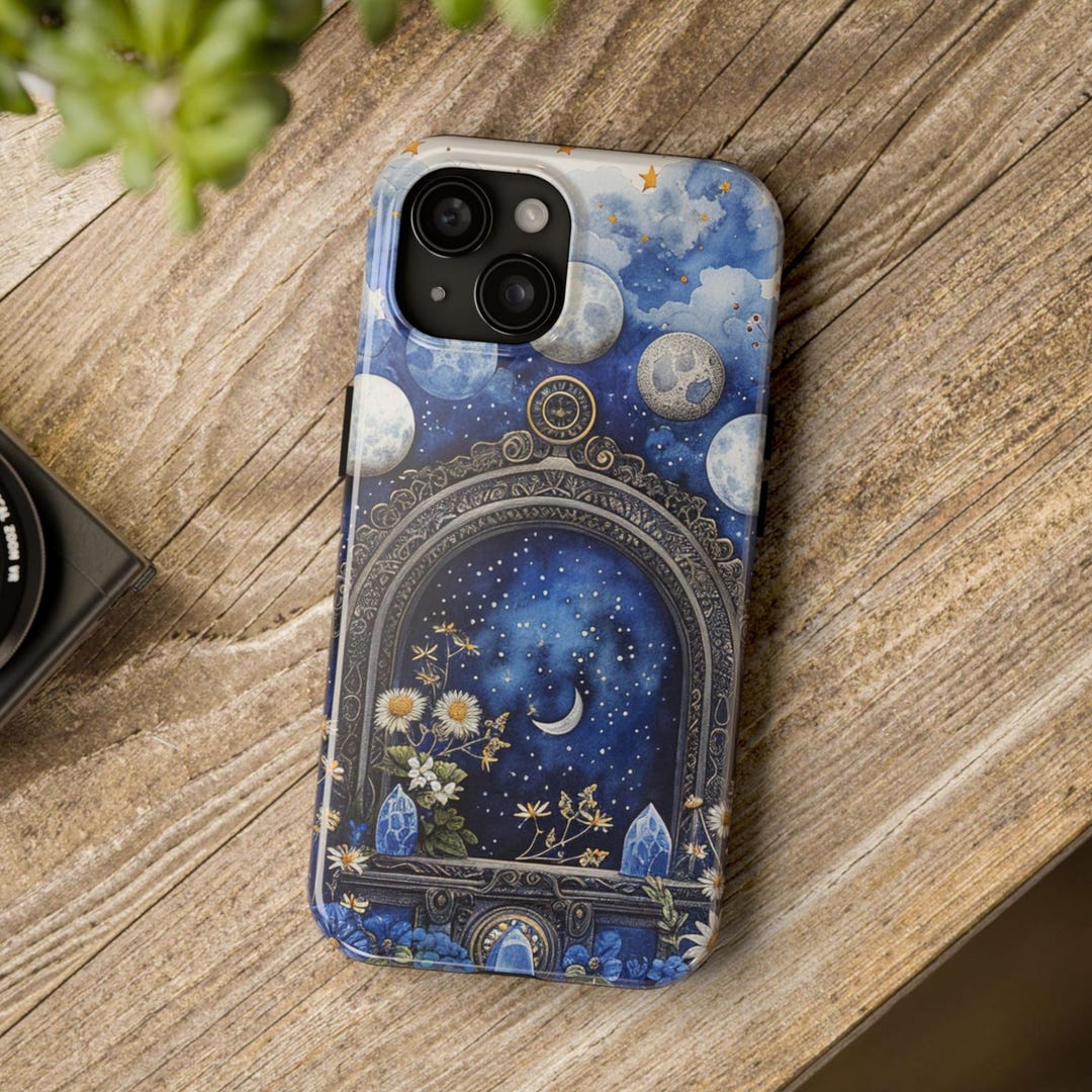 Celestial Moon Stars Floral Tough Phone Case, Celestial Design ...