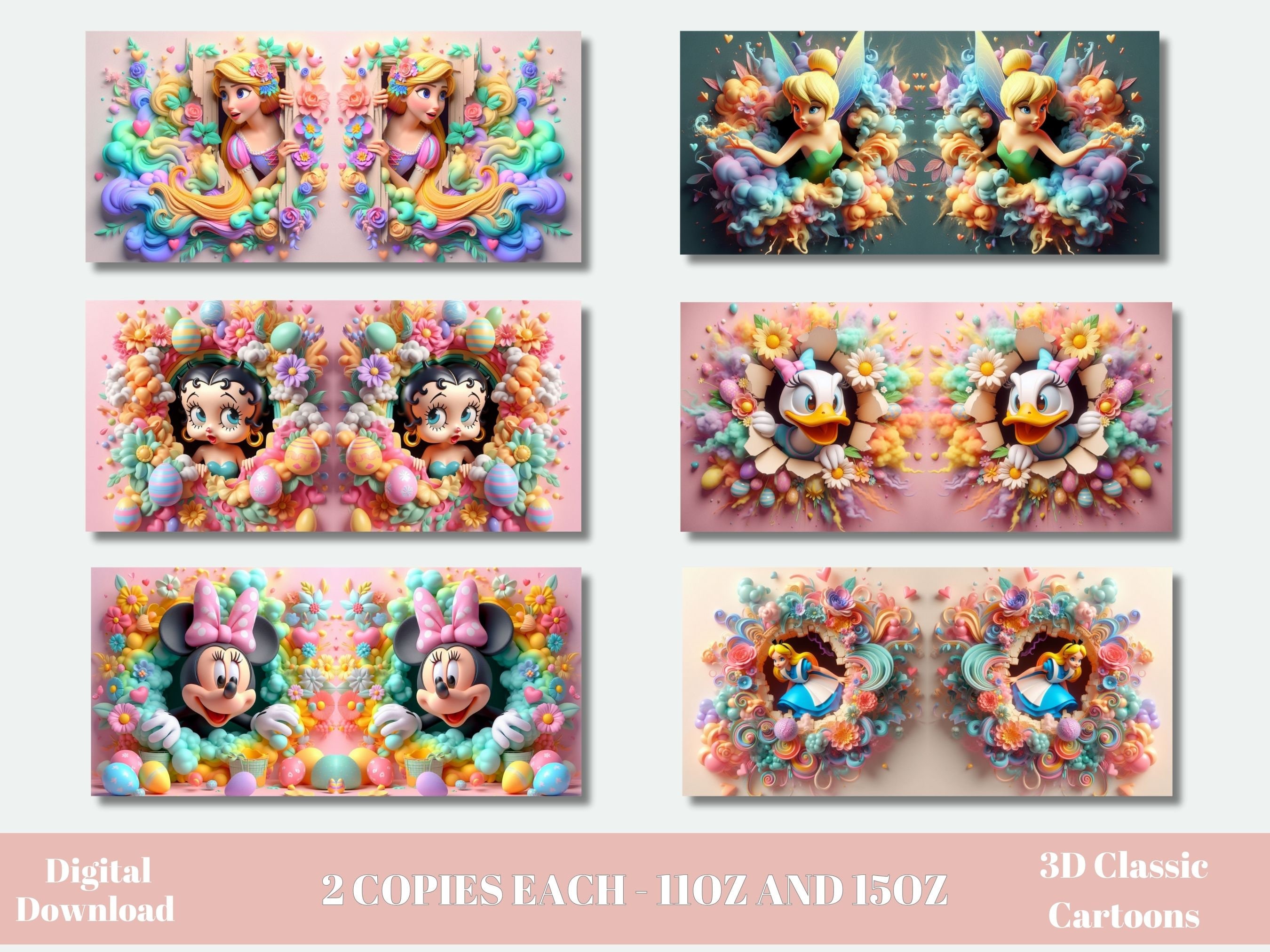 3D Effect Classic Cartoons Girl Character Mug Wrap, 11 Oz & 15 Oz Mug ...