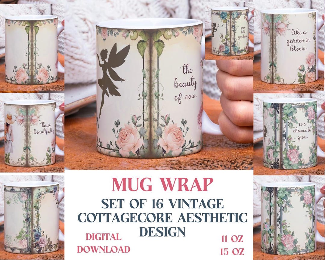 Vintage Cottage Core Aesthetics Mug Wrap, 11 Oz & 15 Oz Cottage Core ...