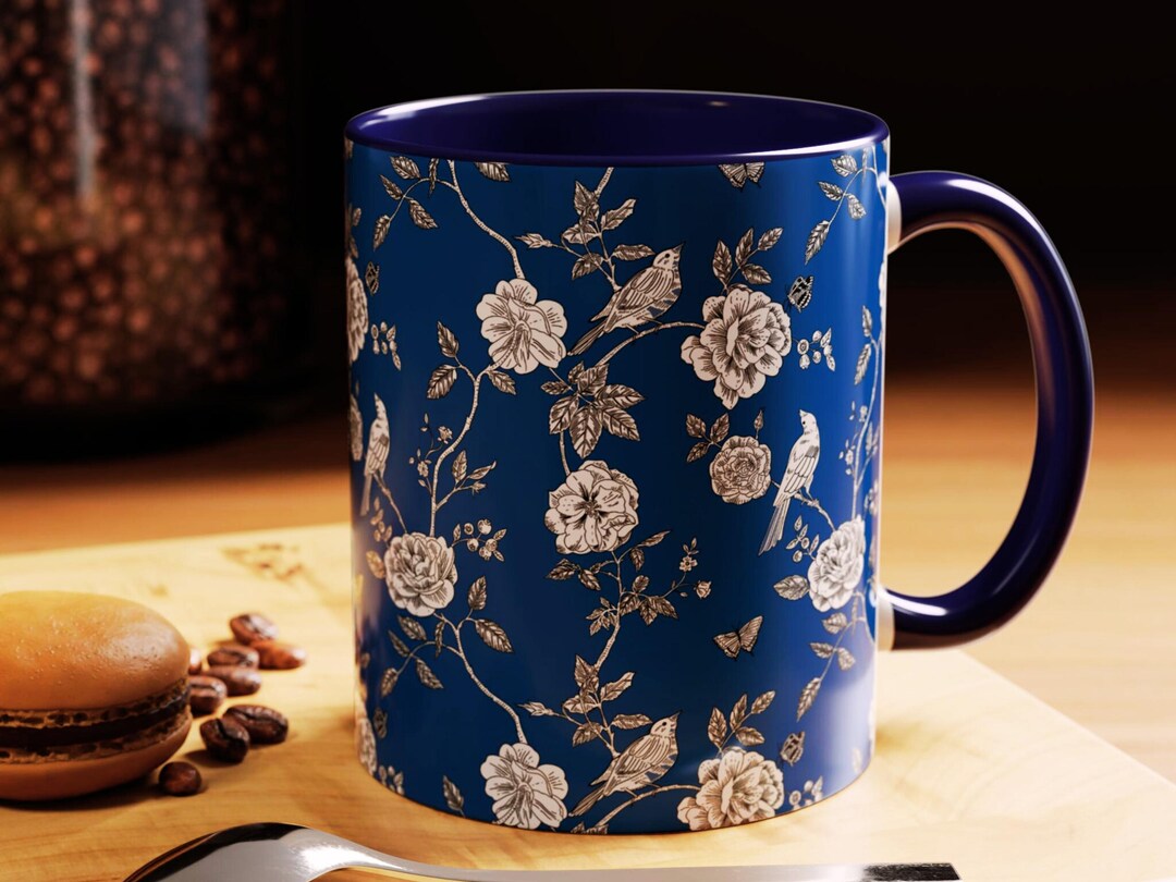 Floral Blue Toile De Jouy Ceramic Cup, Luxury French Art, Vintage ...