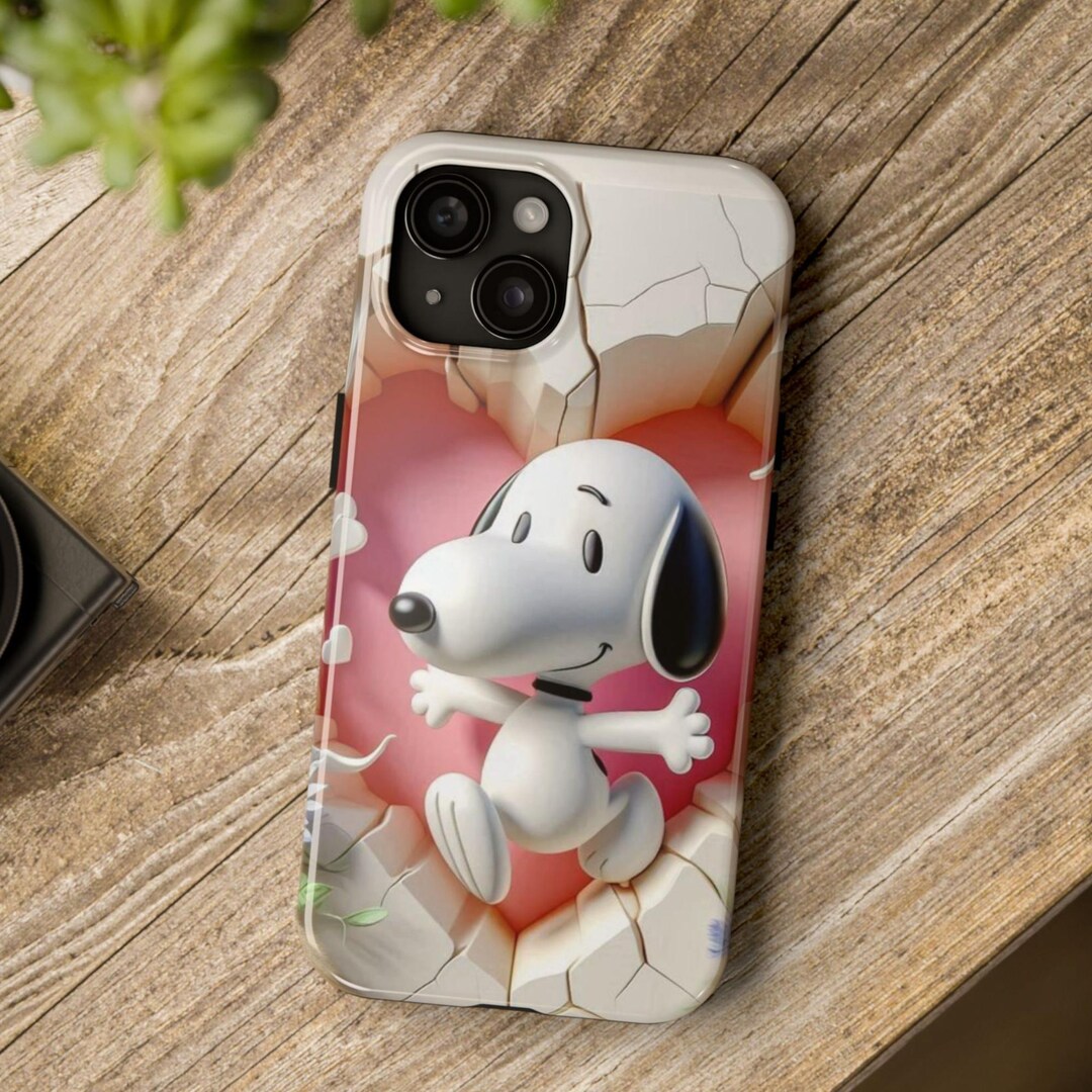 3D Classic Cartoon Snoopy Character Tough Phone Case, Pastel Heart ...