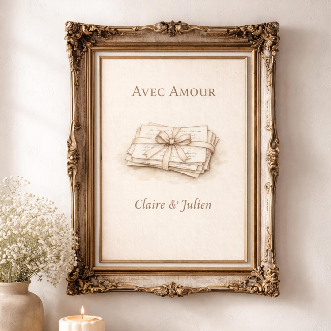 Avec Amour Personalized Wall Art Printable | French Romantic Gift ...