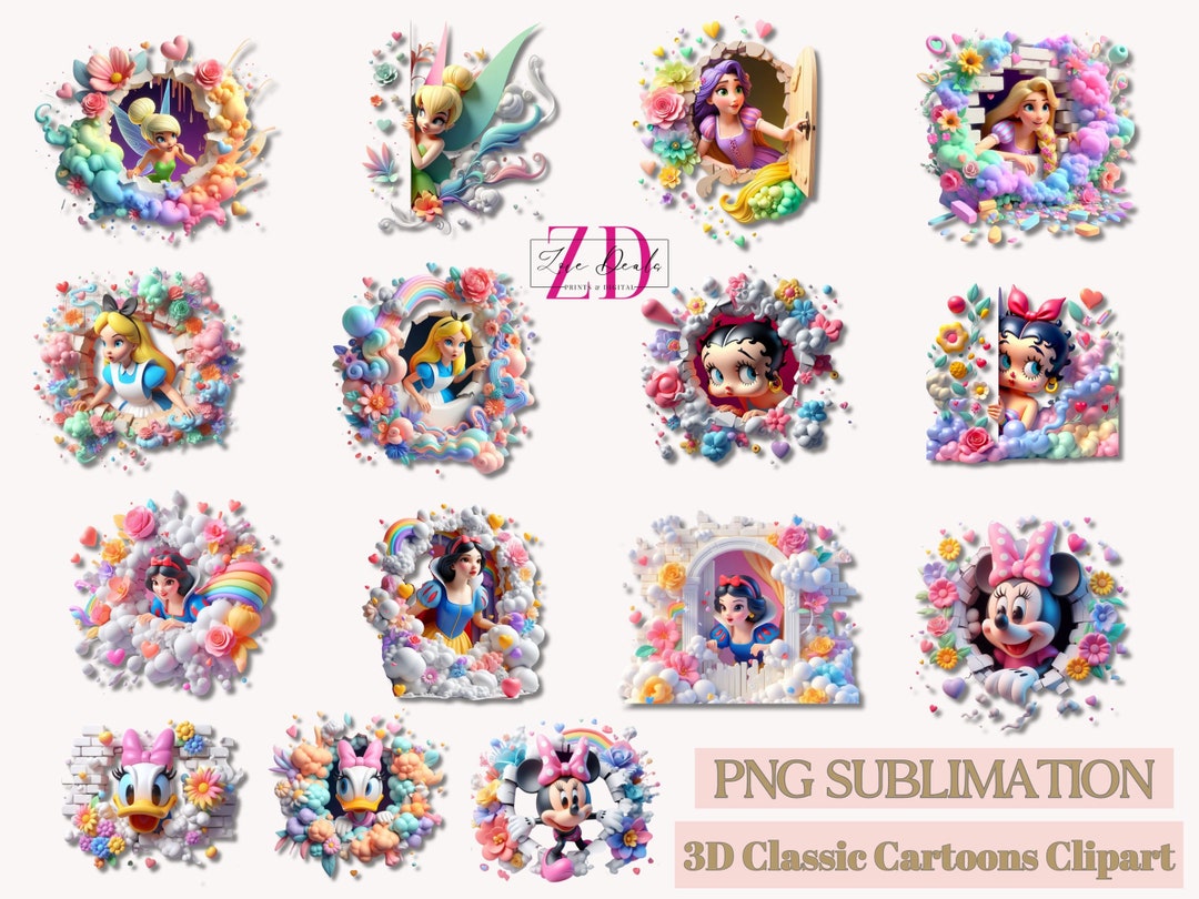 3D Classic Cartoons PNG Clipart: Sublimation Bundle (digital Download ...