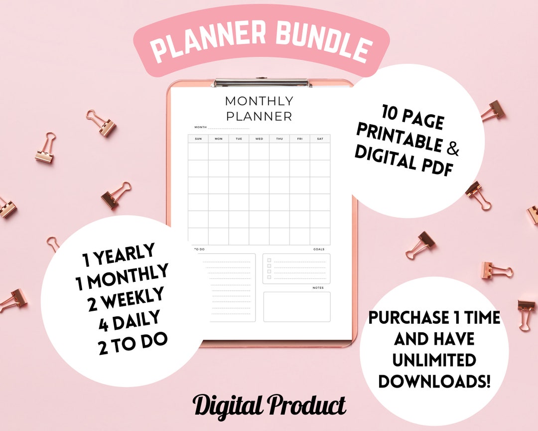 Monthly Planner Printable Sheets, Yearly Organization Journal Page ...