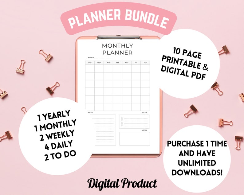Monthly Planner Printable Sheets, Yearly Organization Journal Page ...