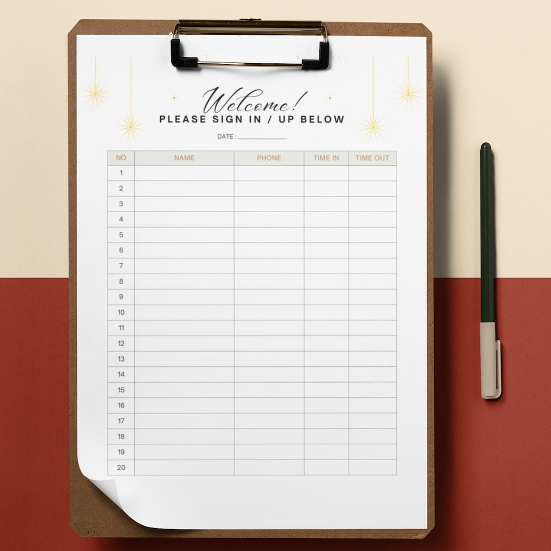 Sign in Sheets, Sign up Page, Welcome in Sign in Sheet, Cheap Signup ...