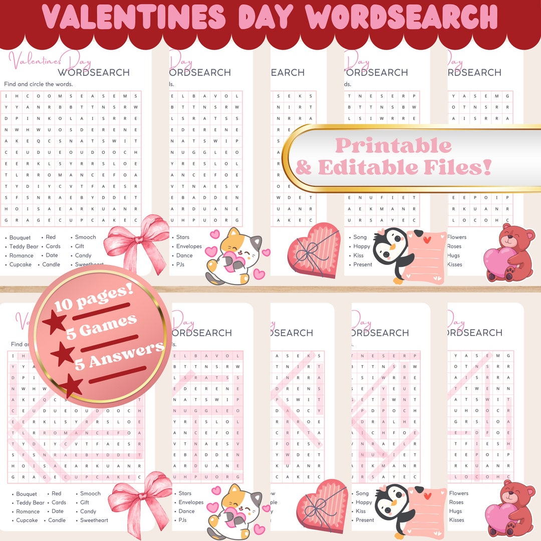 Valentines Day Wordsearch Games, February Word Searches, Kids Valentine ...