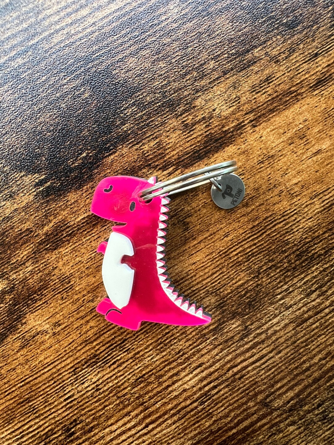 Personalized T-rex Pet ID Tag in PINK COLOR | Custom Handmade Pet Charm ...