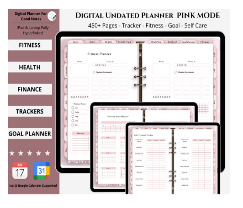 Digital Planner Undated Pink Mode - Etsy