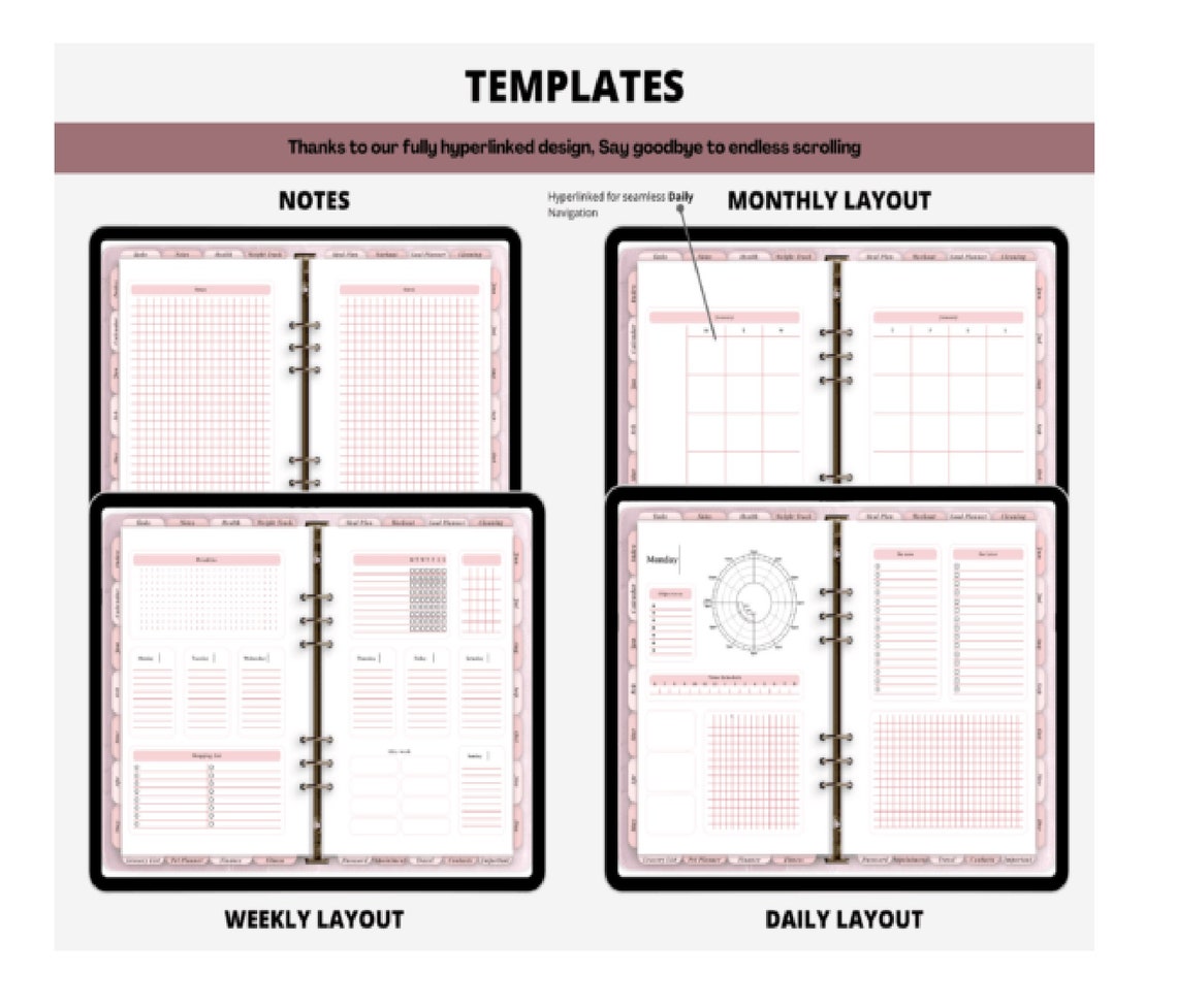 Digital Planner Undated Pink Mode - Etsy