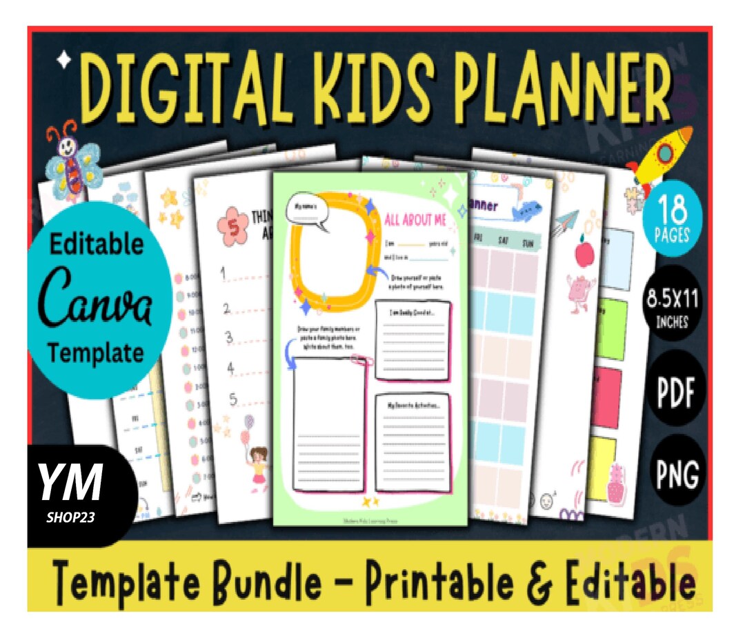 Digital Kids Planner - Canva Template ,colorful Kids Bullet Journal PDF ...