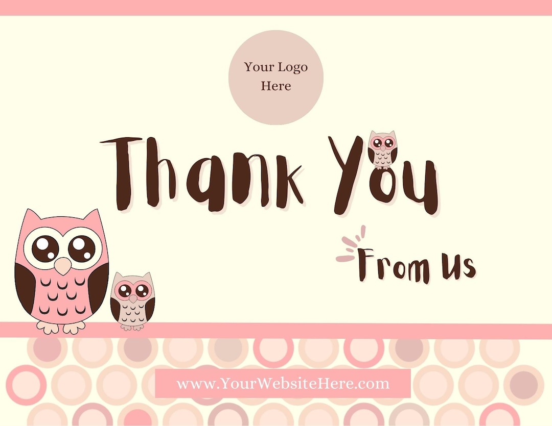 Pink Owls Thank You Card Template - Etsy