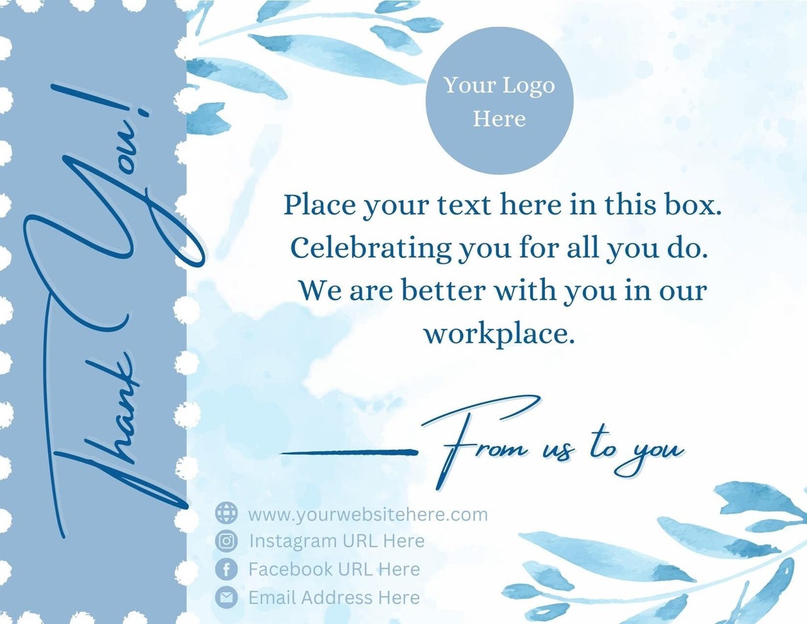 Sky Blue Thank You Card Template - Etsy