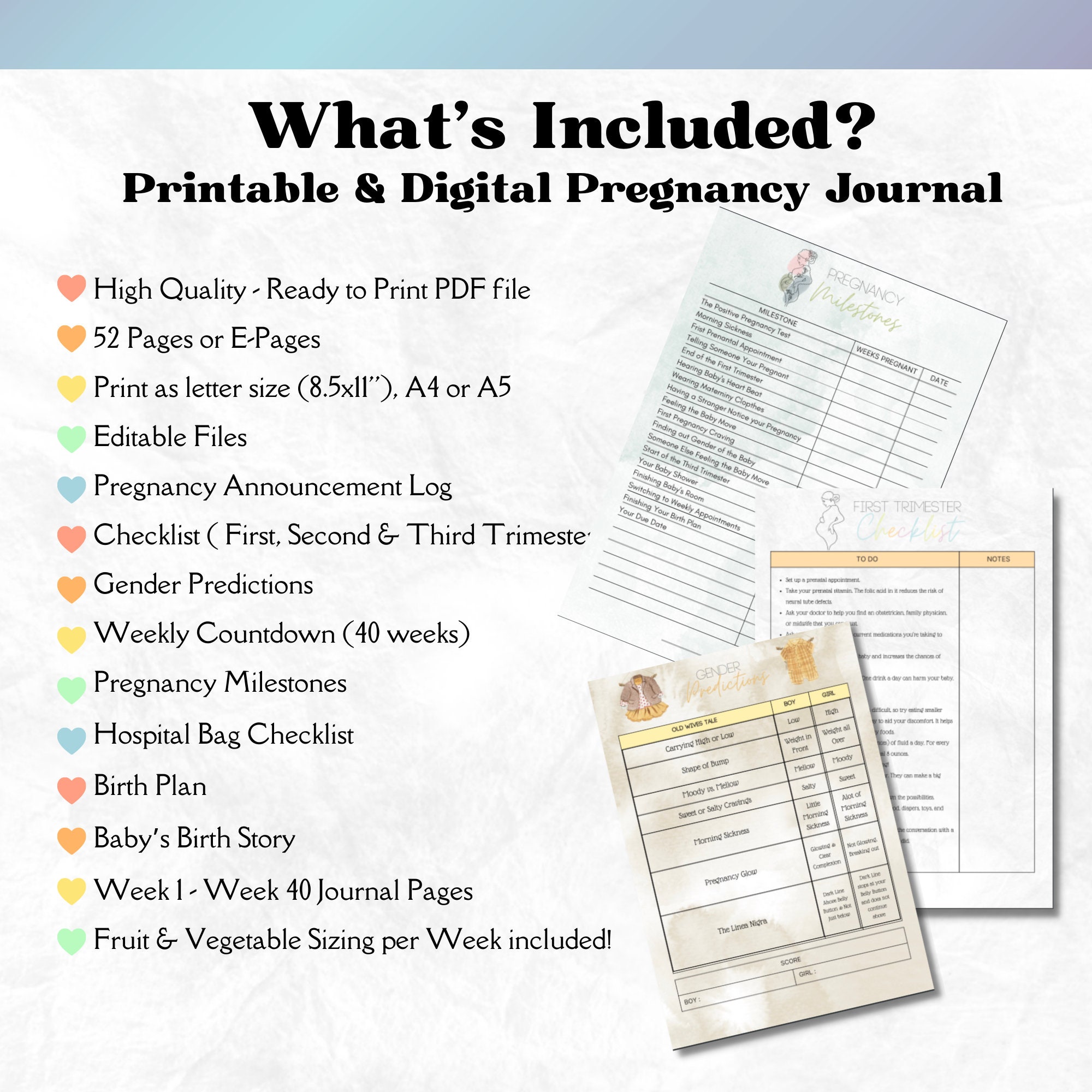 Pregnancy Journal, Printable Planner, Digital Planner, Calendar ...