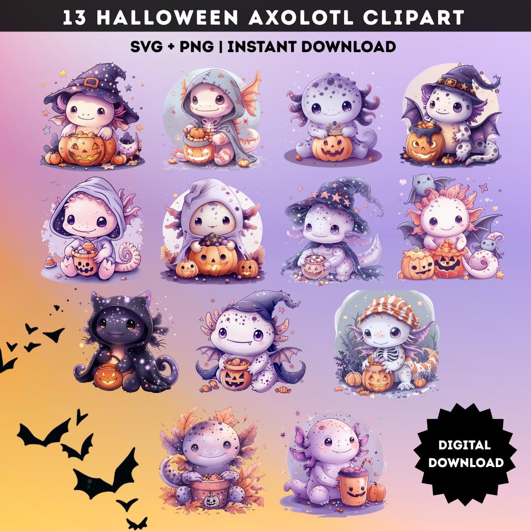 Halloween Axolotl Clipart | Spooky Kawaii SVG PNG Bundle (digital ...