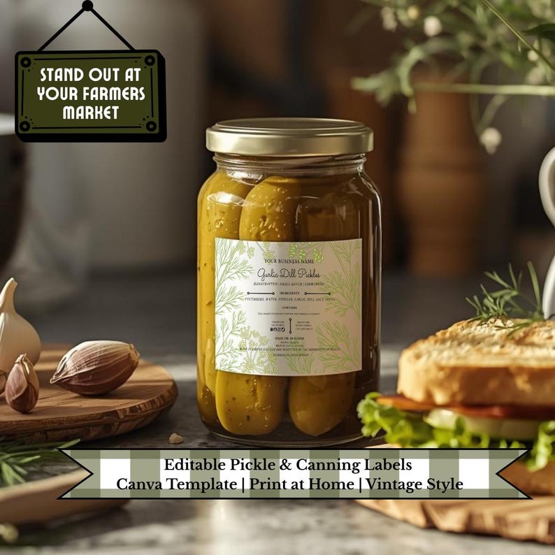 Rustic Farmhouse Pickle Label Template: Editable Canva (digital ...