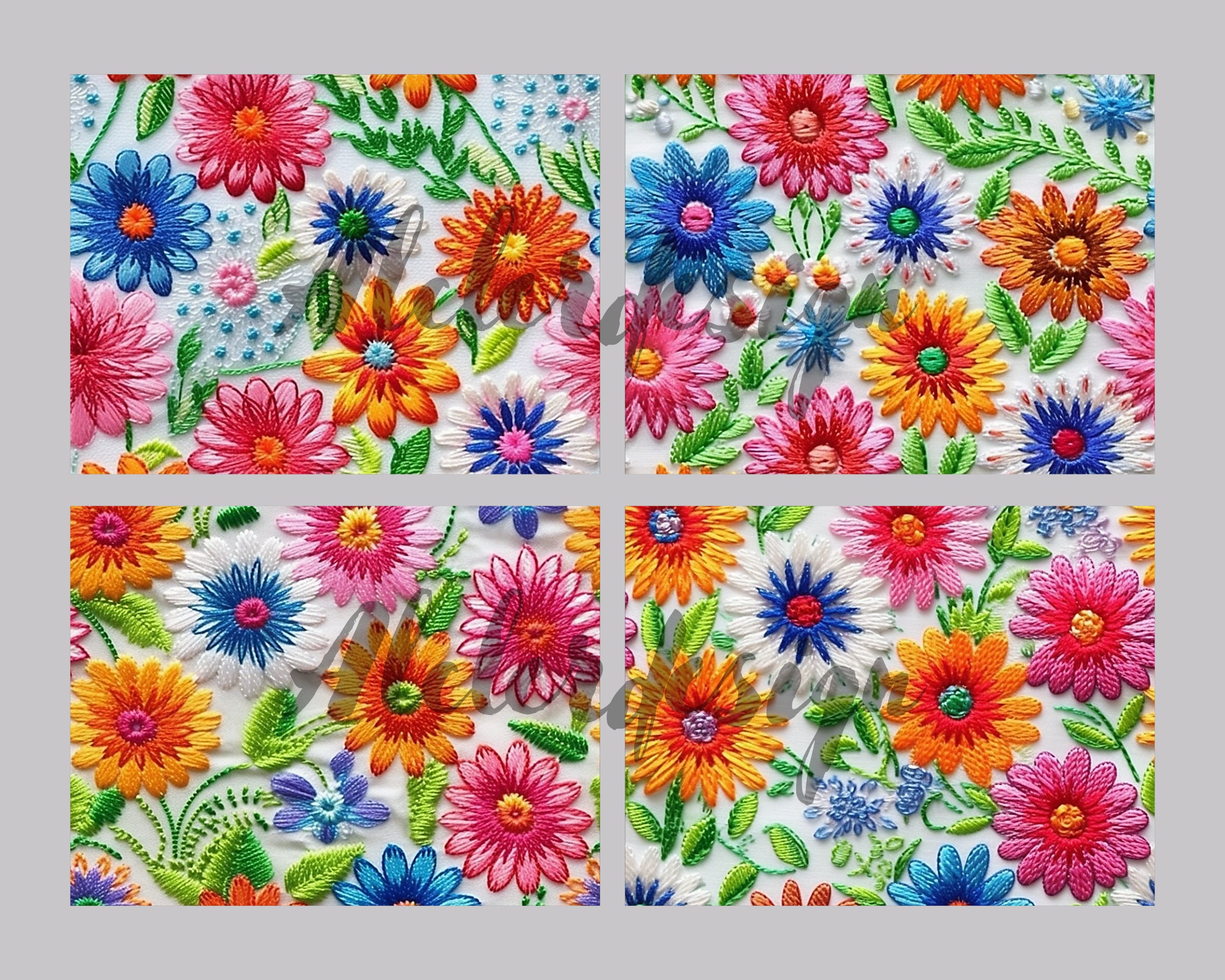 Boho Faux Floral Embroidery Seamless Pattern Botanical Summer Spring