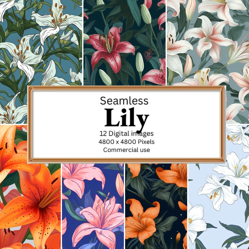 Lily Digital Paper Seamless Patterns in PNG Format for Scrapbooking ...