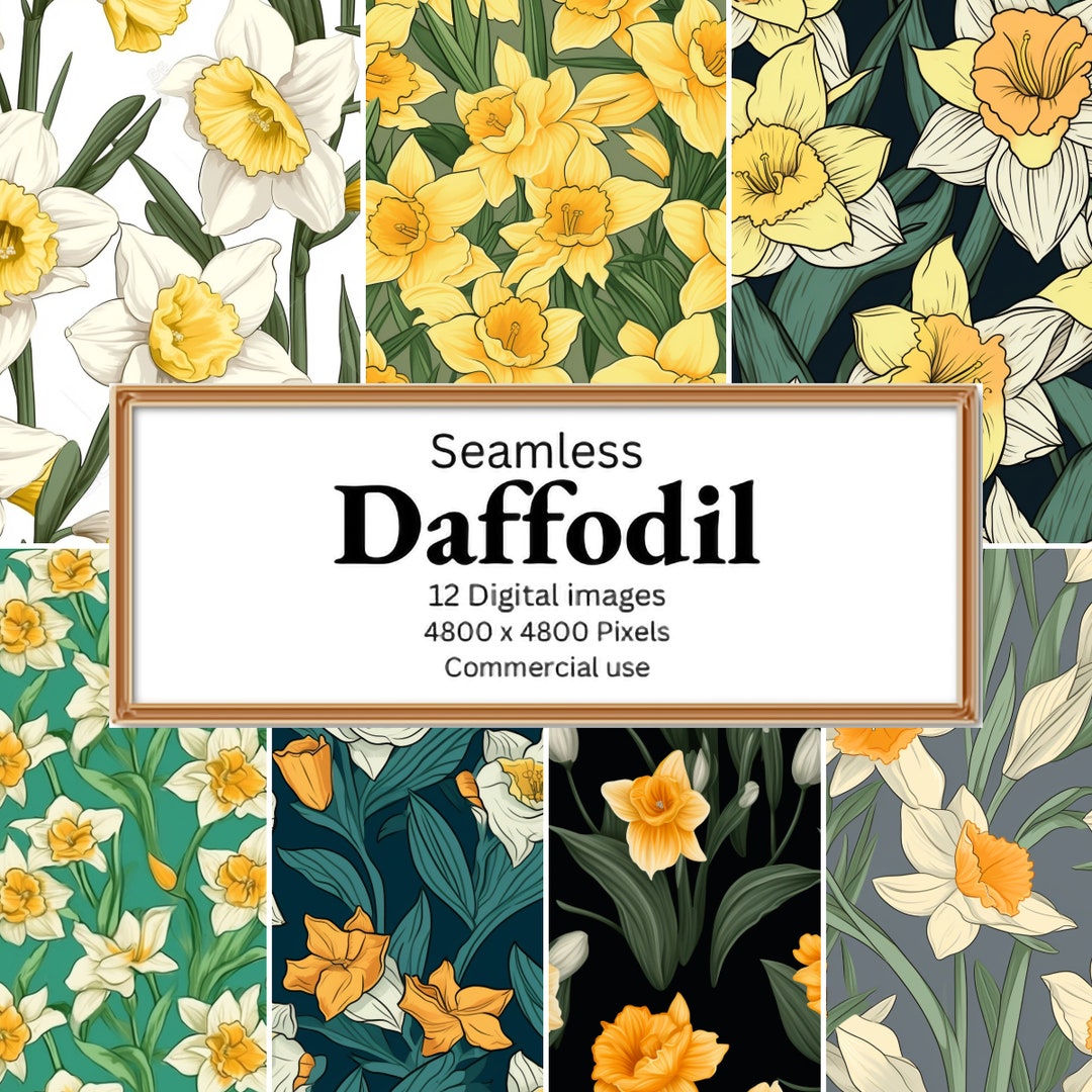 Daffodil Digital Paper Seamless Patterns in PNG Format for Scrapbooking ...