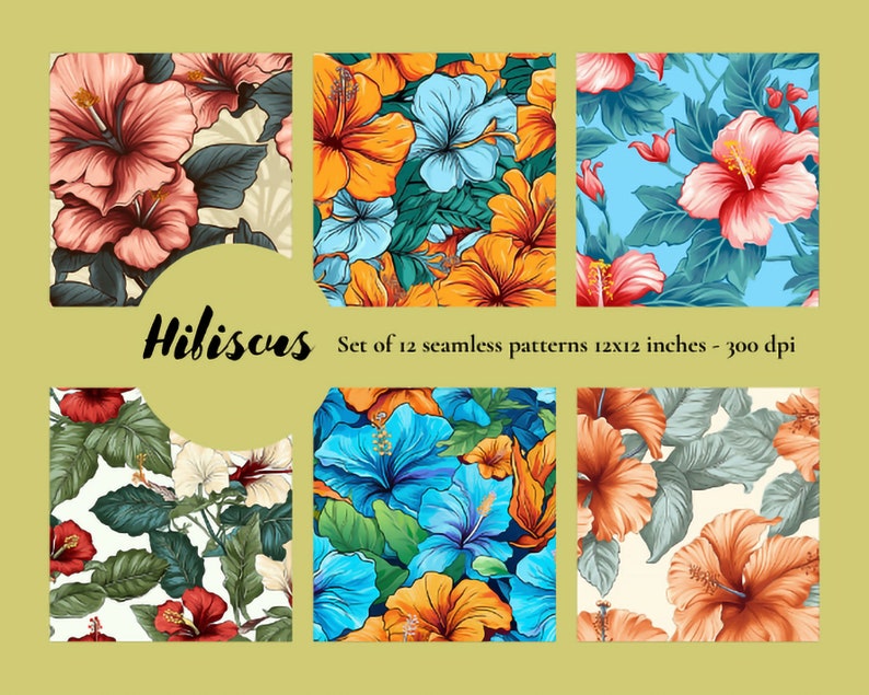 Hibiscus Digital Paper Seamless Patterns in PNG Format for Scrapbooking ...