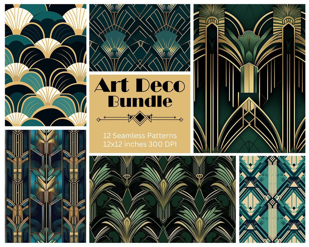 Art Deco Digital Paper Seamless Patterns PNG Files Scrapbooking Instant ...