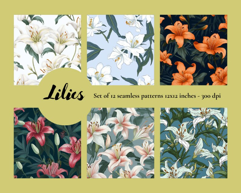 Lily Digital Paper Seamless Patterns in PNG Format for Scrapbooking ...