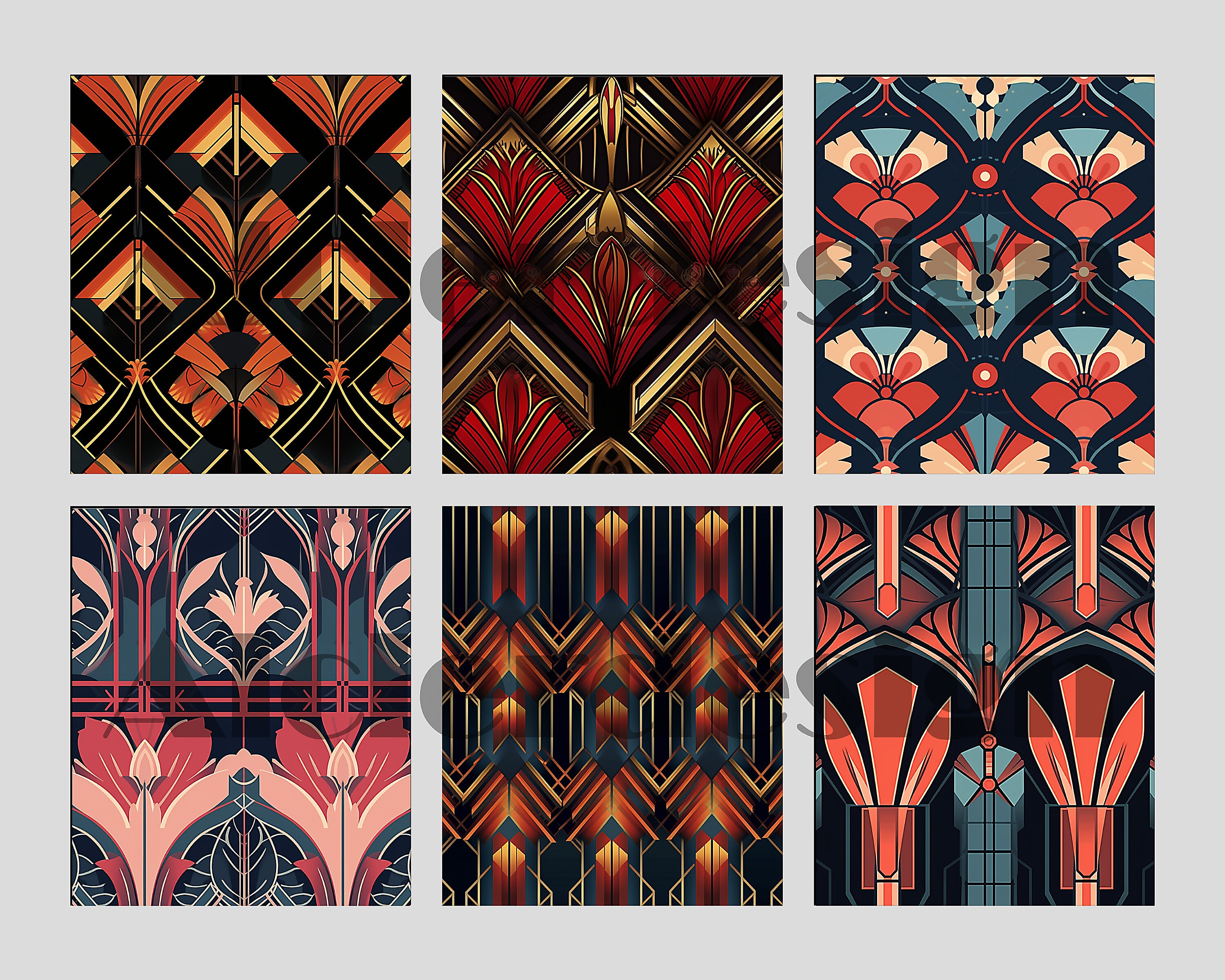 Art Deco Digital Paper Seamless Patterns PNG Files Scrapbooking Instant ...