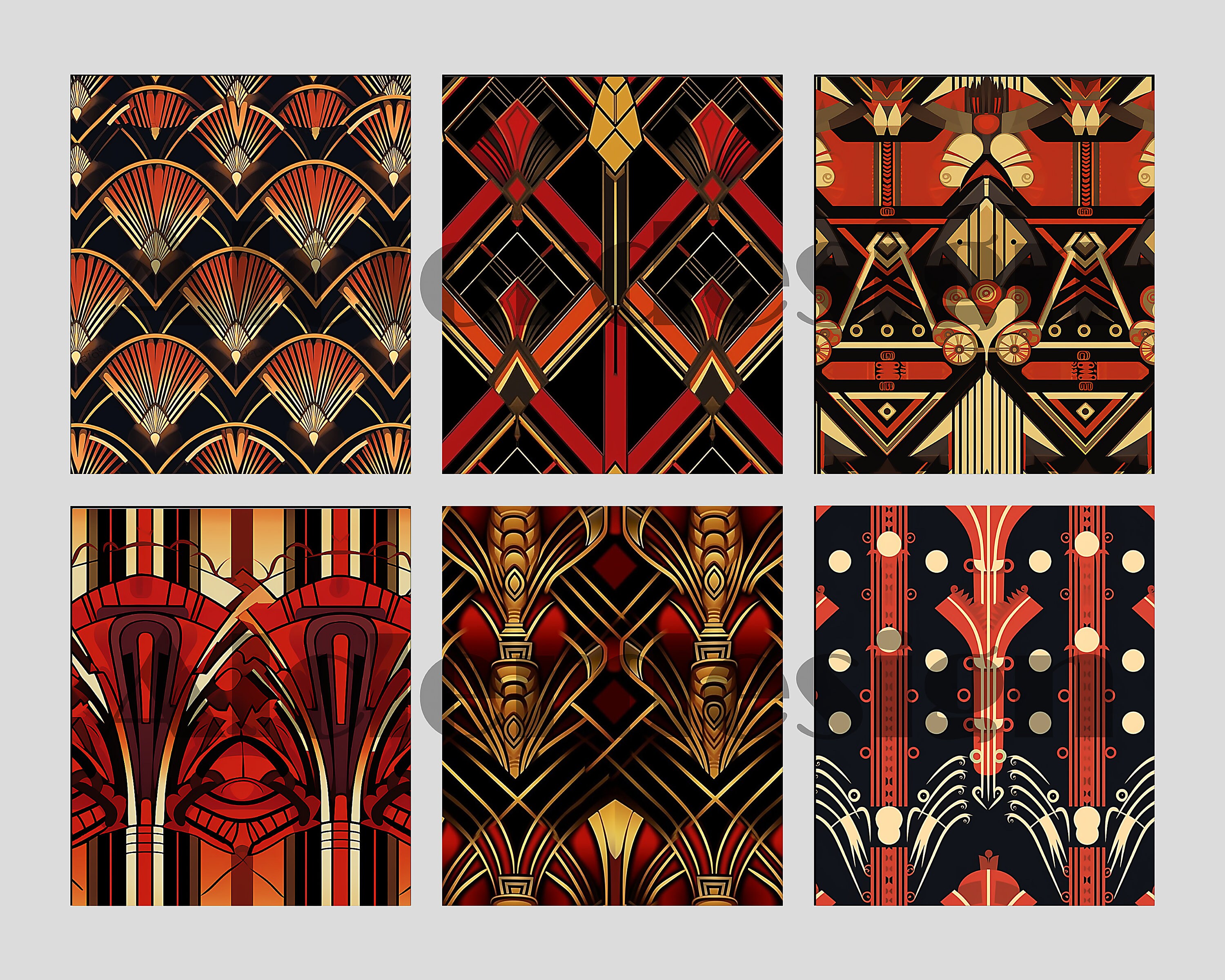 Art Deco Digital Paper Seamless Patterns PNG Files Scrapbooking Instant ...