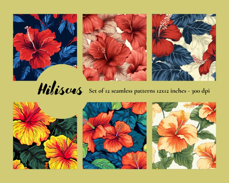 Hibiscus Digital Paper Seamless Patterns in PNG Format for Scrapbooking ...