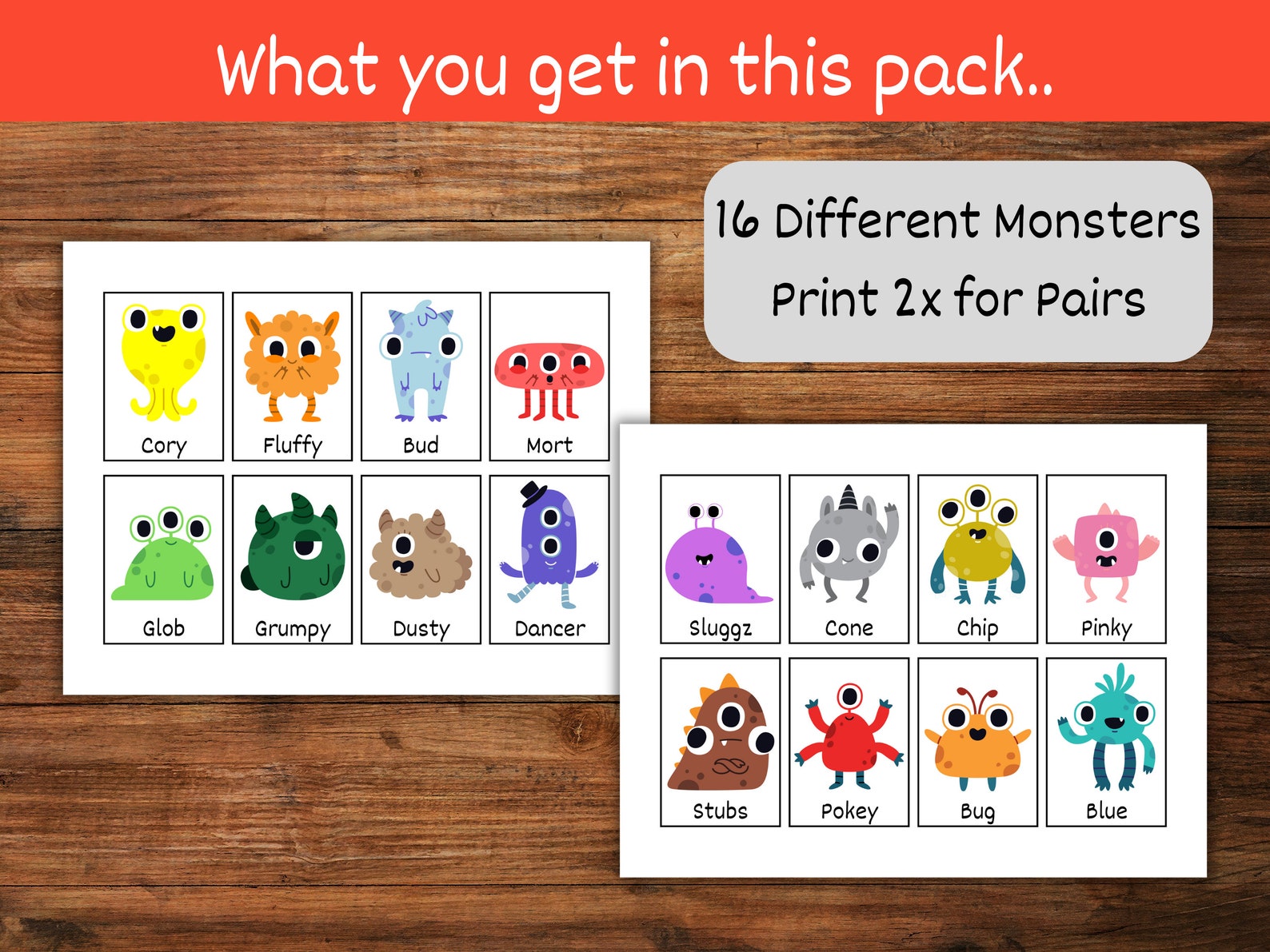 Monsters Printable Matching Game for Toddlers, Memory Game for Kids, 16 ...