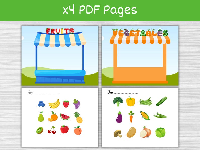Printable Activities for Kids, Fruit and Vegetables Sorting Busy Book ...