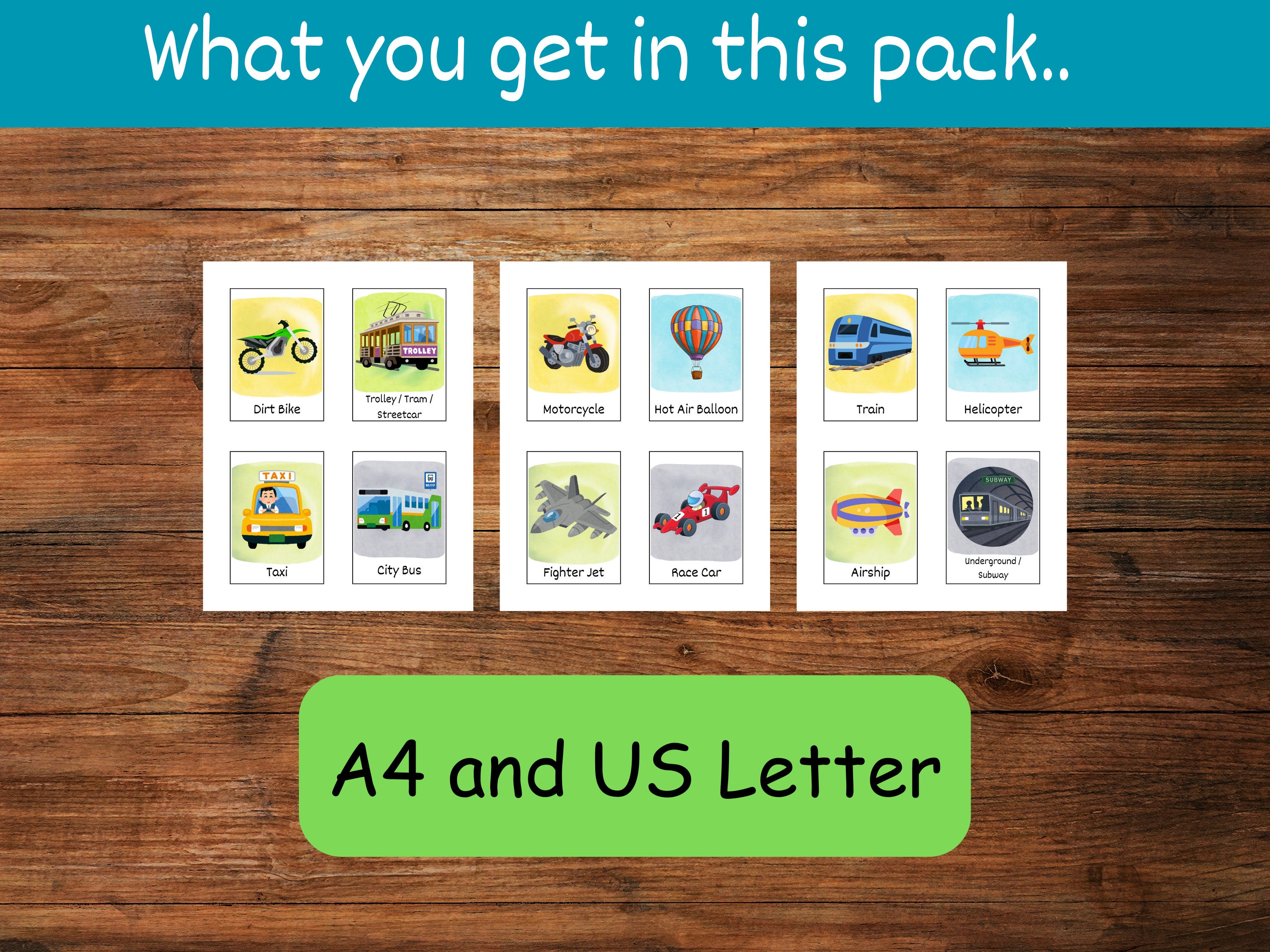 76 Transportation Flashcards for Kids, Learn Types of Transportation ...