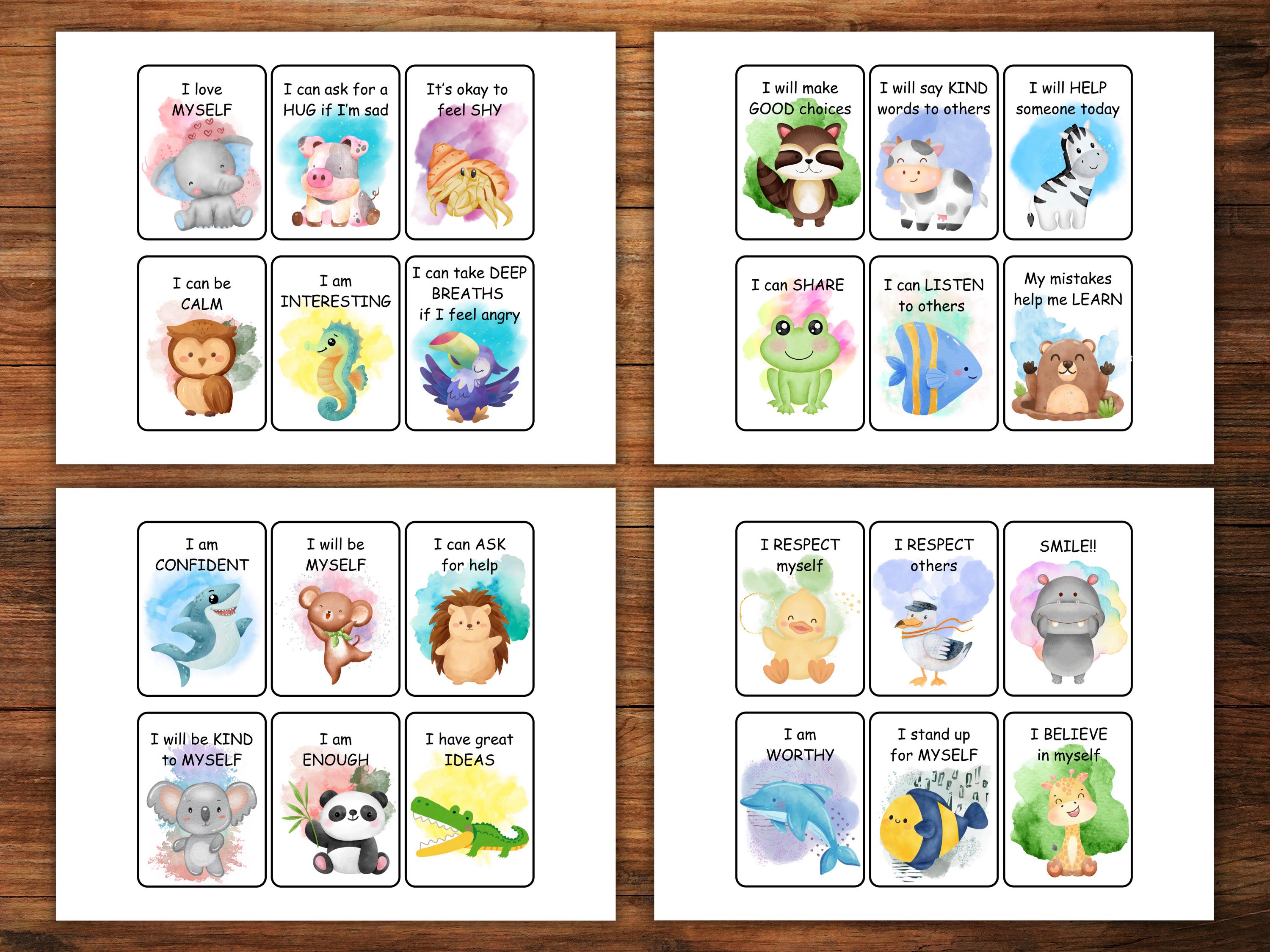 Animal Affirmation Cards for Kids: 48 Printable Positivity Cards (PDF ...