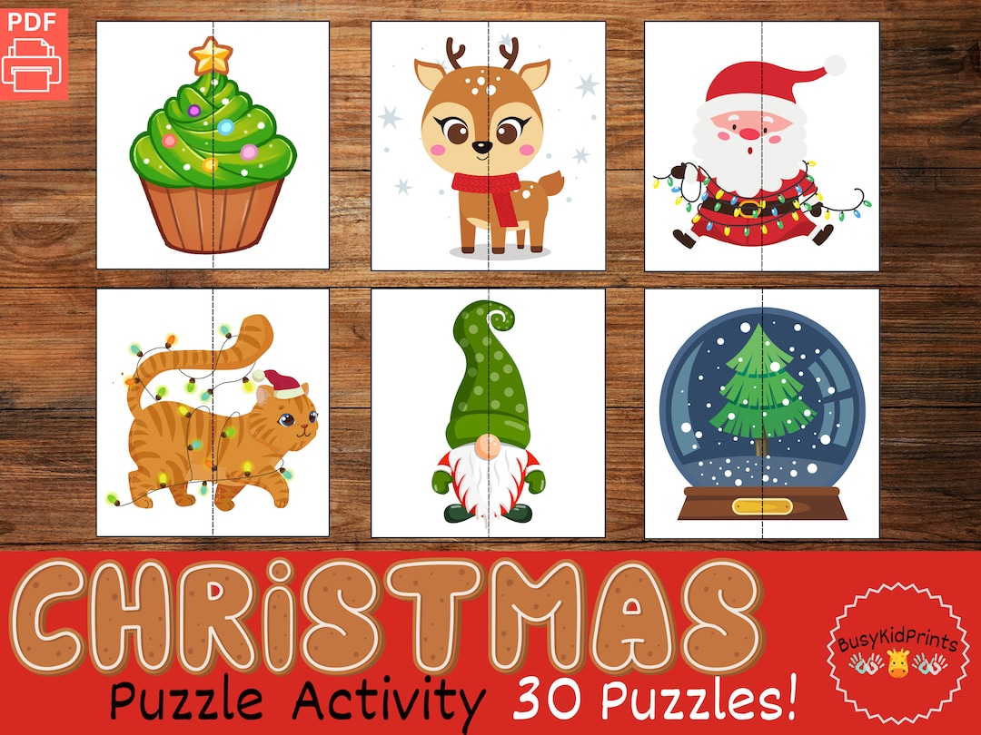30 Printable Christmas Puzzles for Kids, Printable Toddler Activities ...