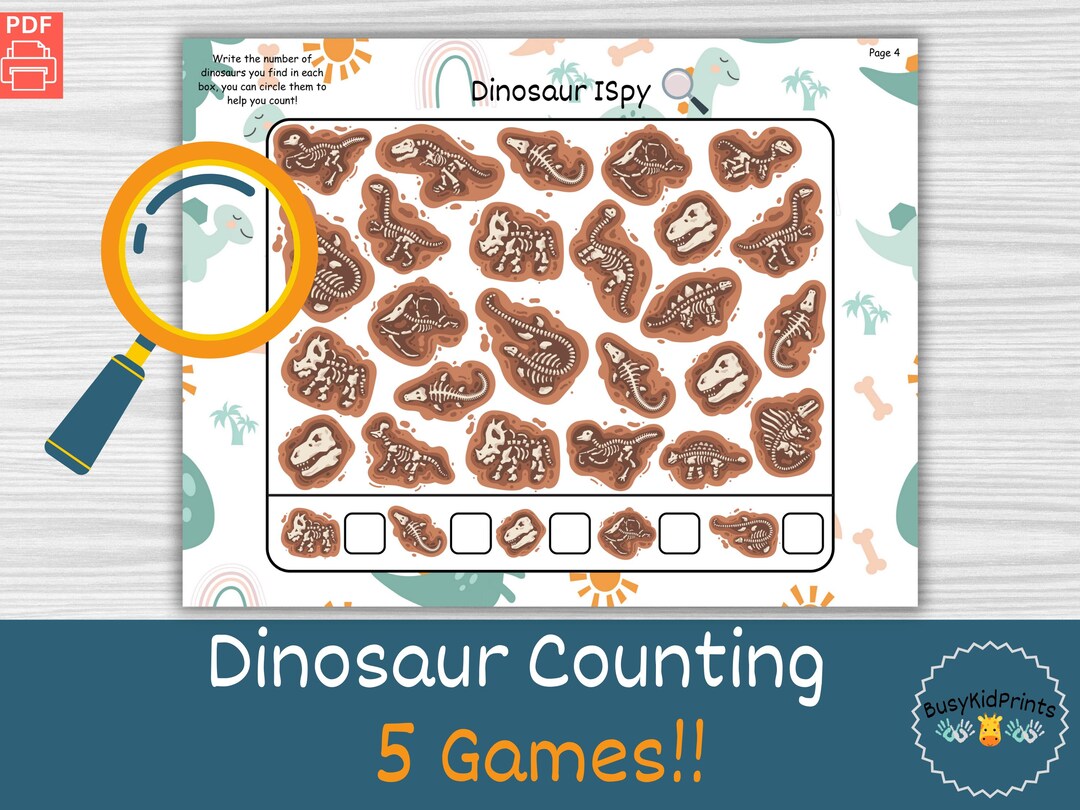 Dinosaur I Spy Activity Pages With Answers, Printable Counting Activity ...