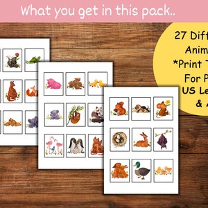 Printable Matching Game for Kids, 54 Animal Theme Memory Cards for ...
