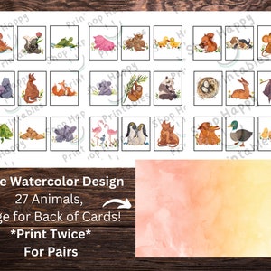 Printable Matching Game for Kids 54 Animal Theme Memory Cards - Etsy
