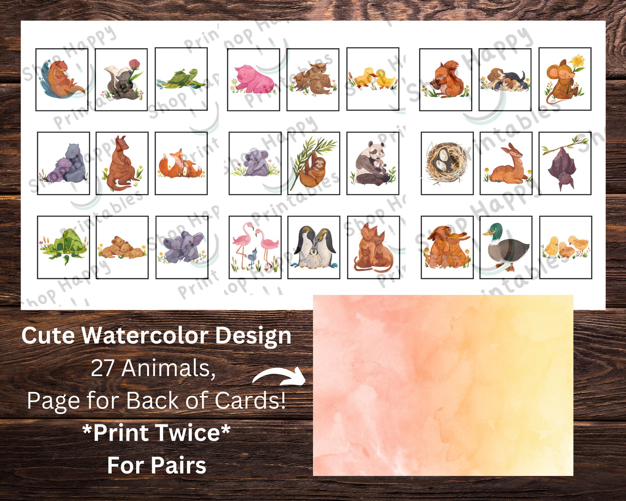 Printable Matching Game for Kids 54 Animal Theme Memory Cards - Etsy