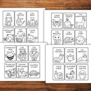 Kids Affirmation Coloring Cards for Kids, 48 Printable Children's ...