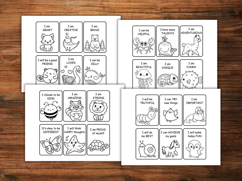 Kids Affirmation Coloring Cards for Kids, 48 Printable Children's ...