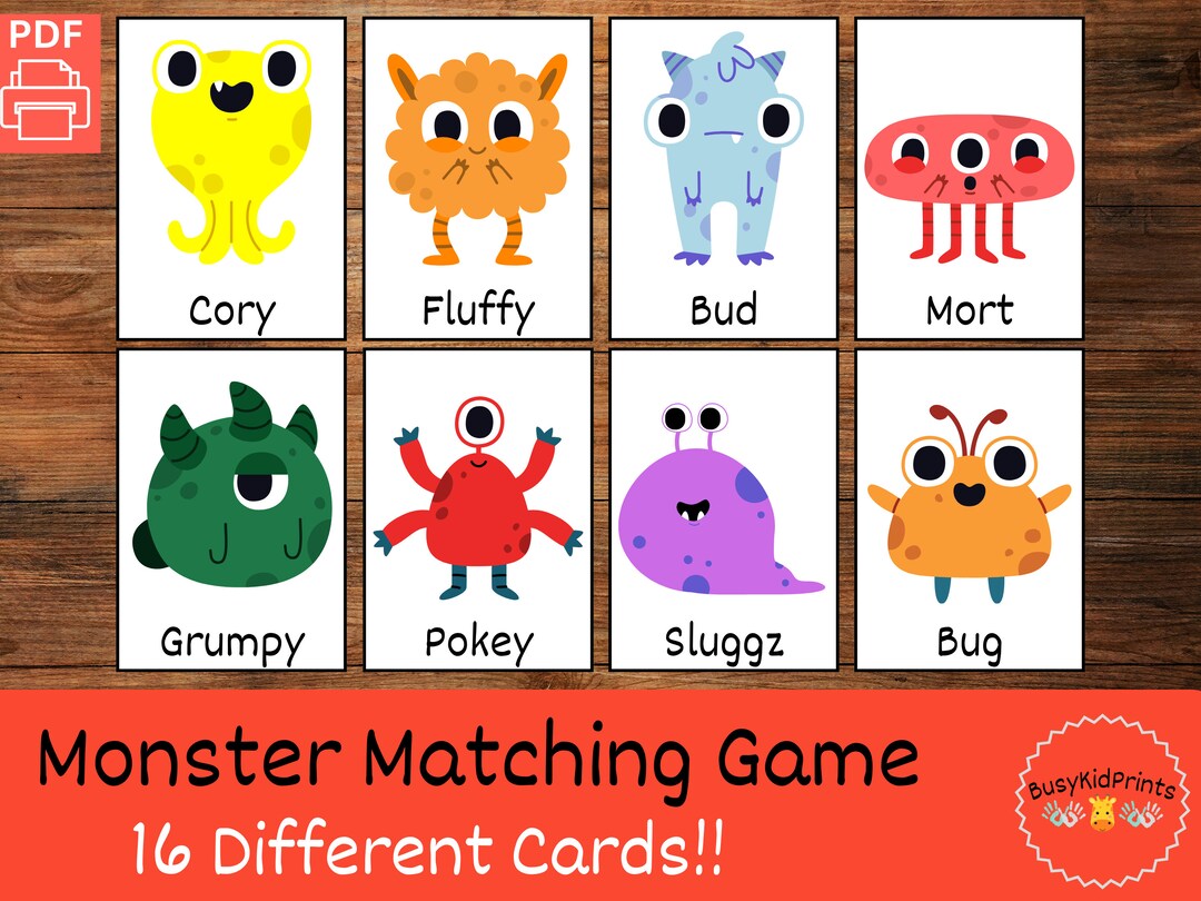 Juego de correspondencias imprimible de monstruos para niños pequeños ...