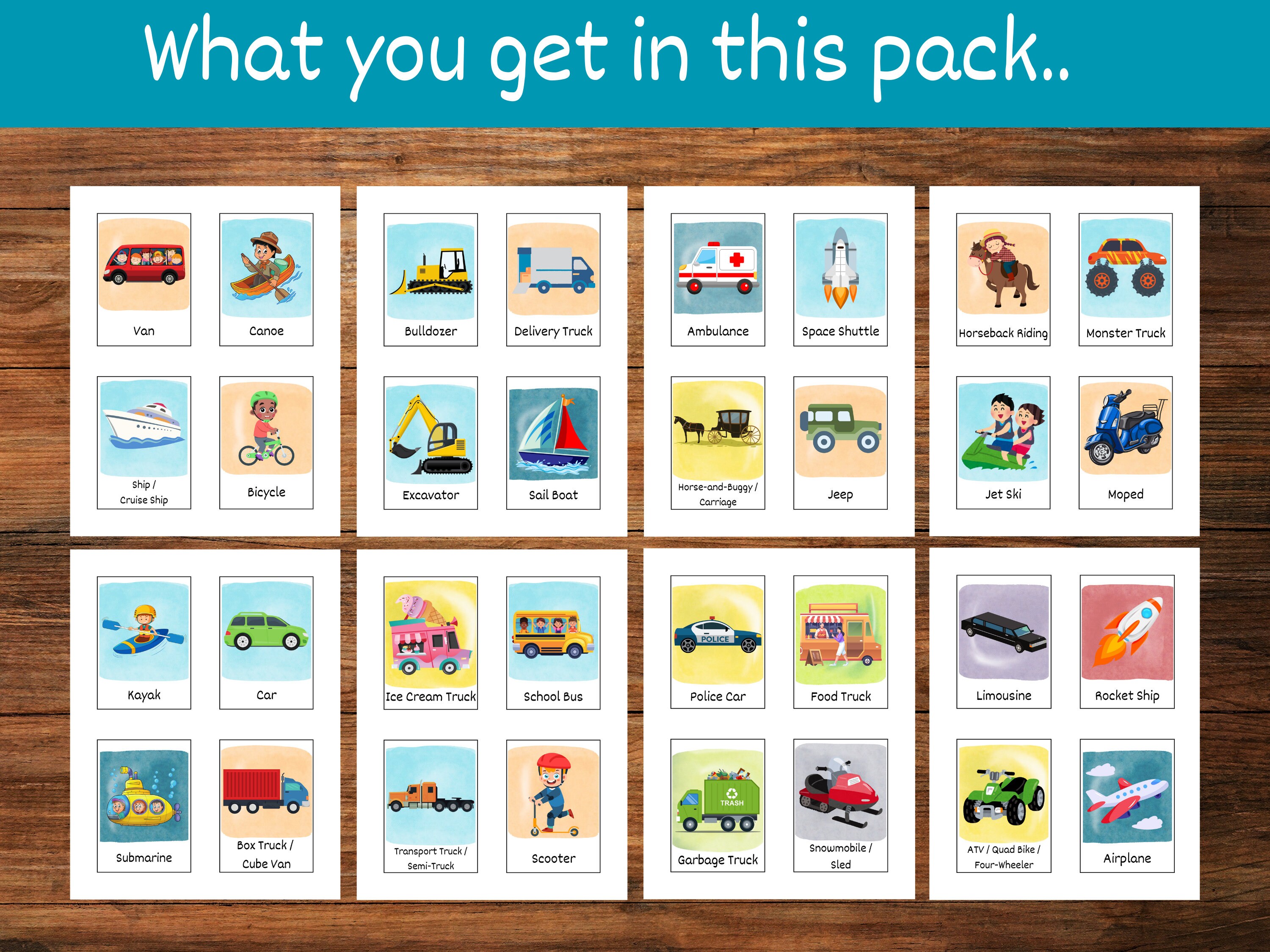 76 Transportation Flashcards for Kids, Learn Types of Transportation ...