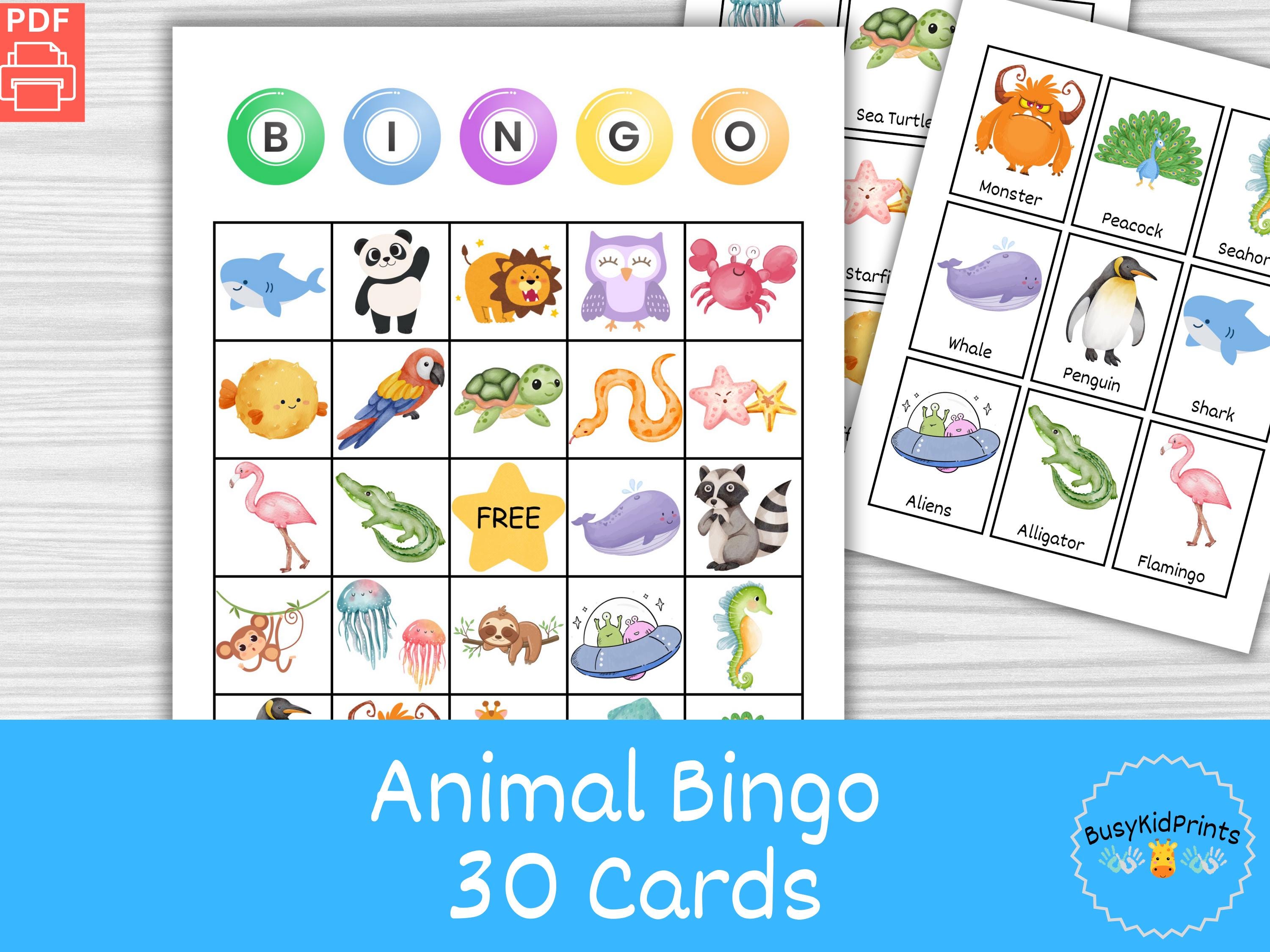 Animal Bingo Game: 30 Printable Cards for Kids (digital Download) - Etsy