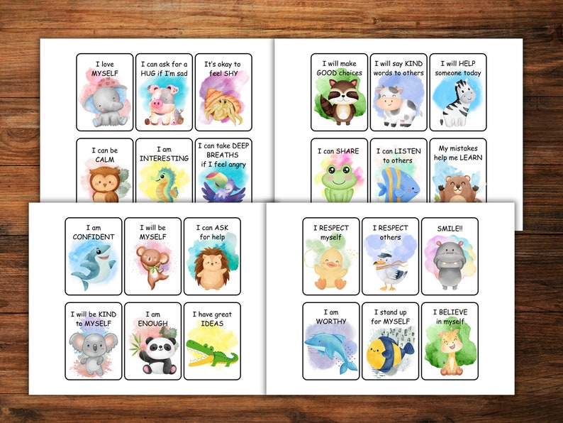 Kids Affirmation Cards, 48 Printable Children's Positivity Cards Animal ...