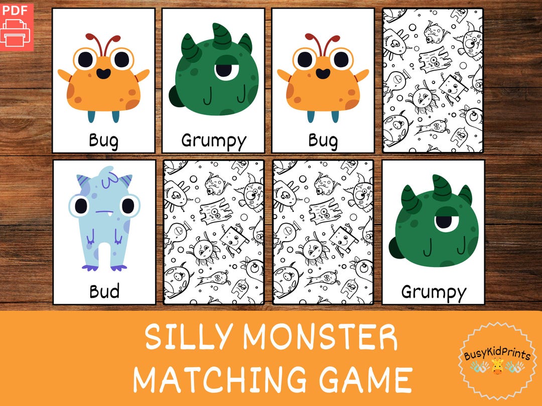 Monster Matching Game for Kids: 16 Memory Cards, Toddler Activity ...